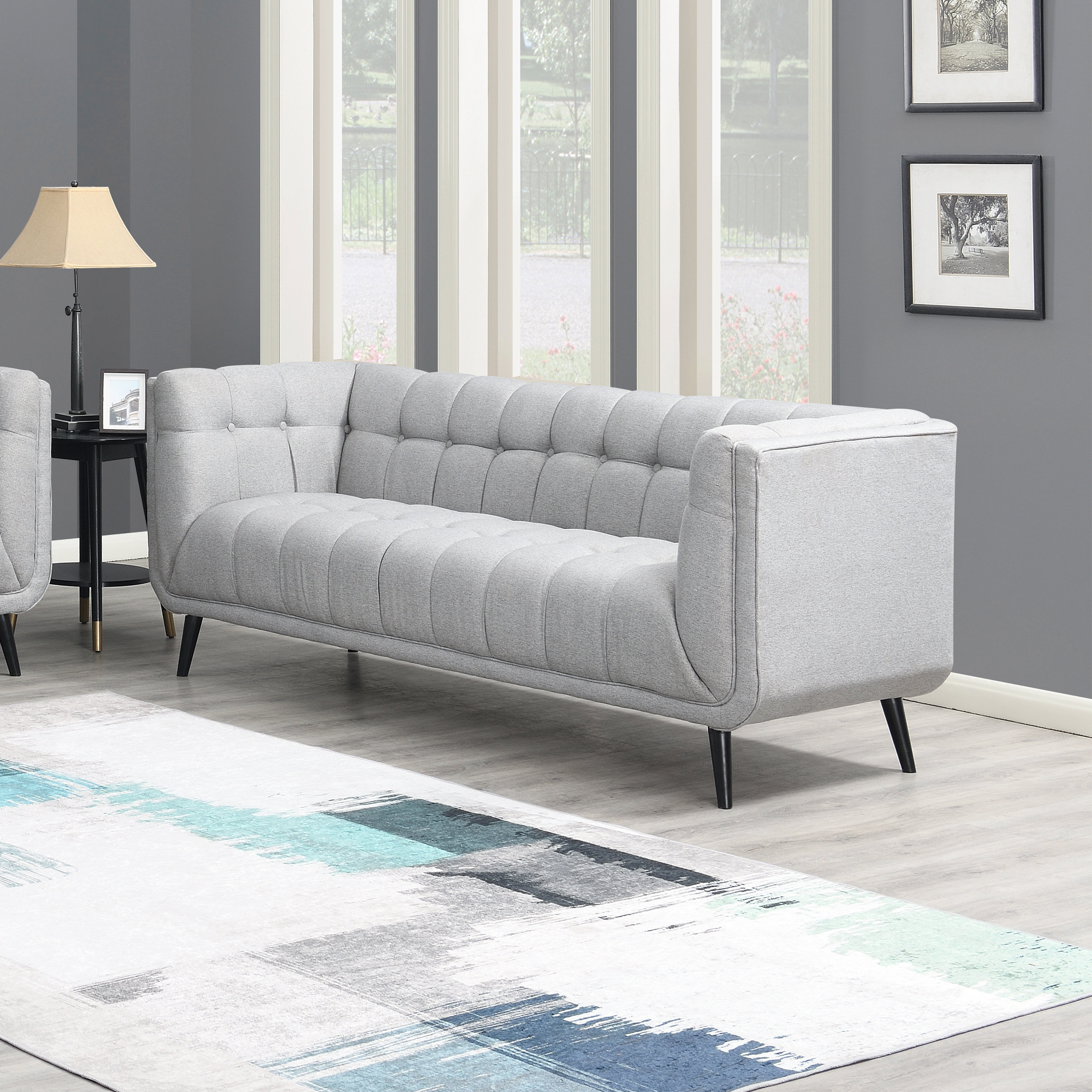 Gray upholstered sofa store